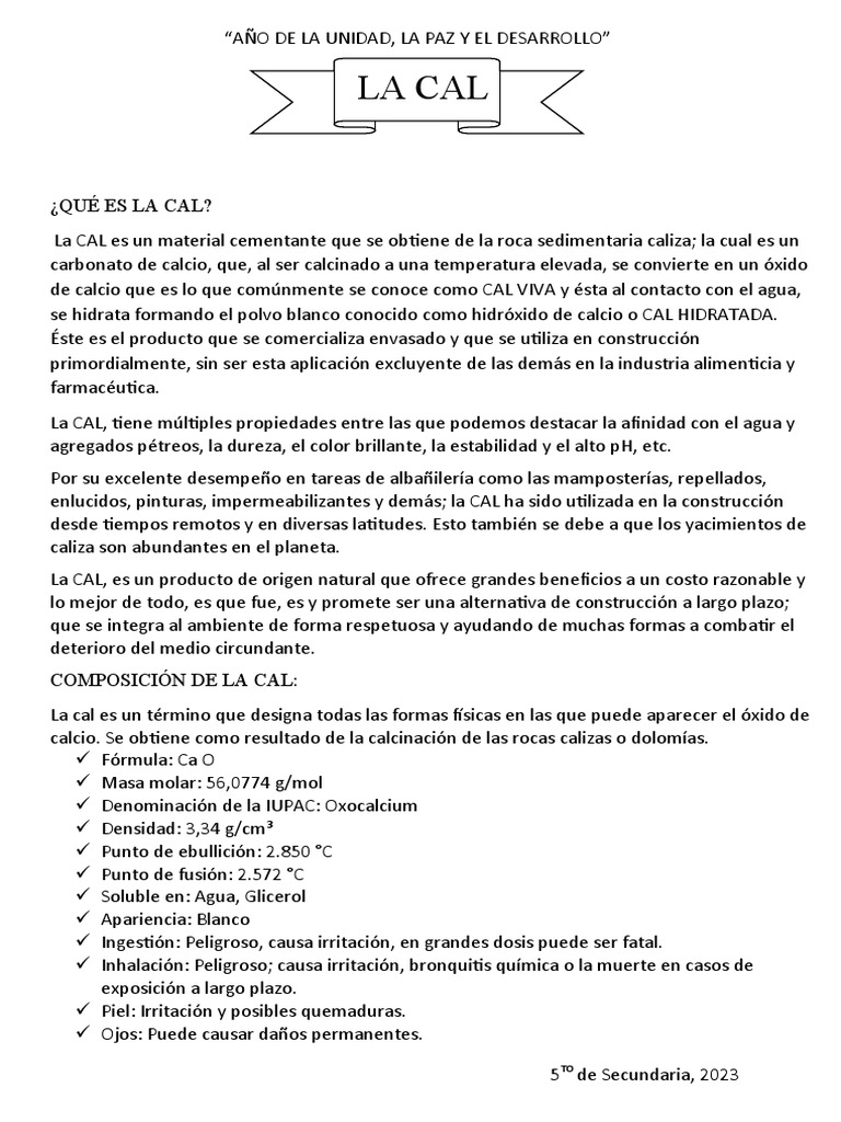 Información Sobre La CAL | PDF | Química | Ciencias fisicas