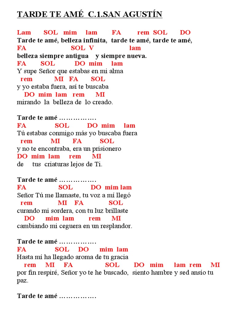 Tarde Te Amé - San Agustín | PDF