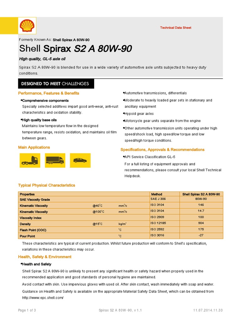 Shell Spirax S2 A 80W-90 | PDF | Viscosity | Gear