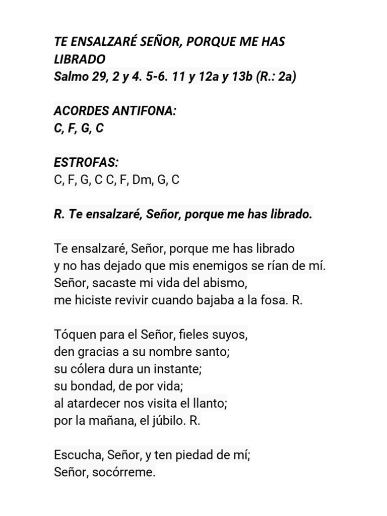 Te Ensalzaré Señor, Porque Me Has Librado | PDF