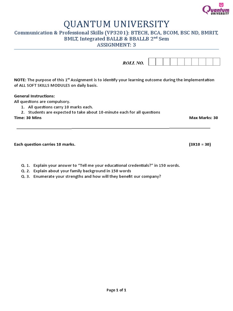 Soft Skills Assignment Guidelines | PDF