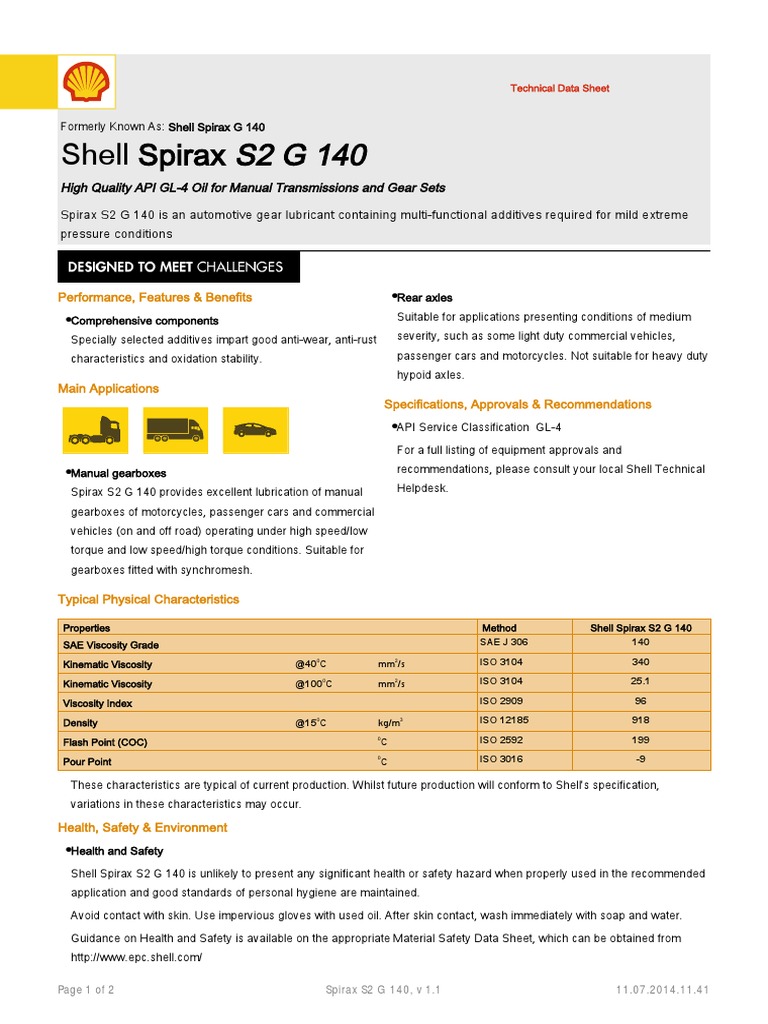 Shell Spirax S2 G 140 | Download Free PDF | Manual Transmission | Lubricant
