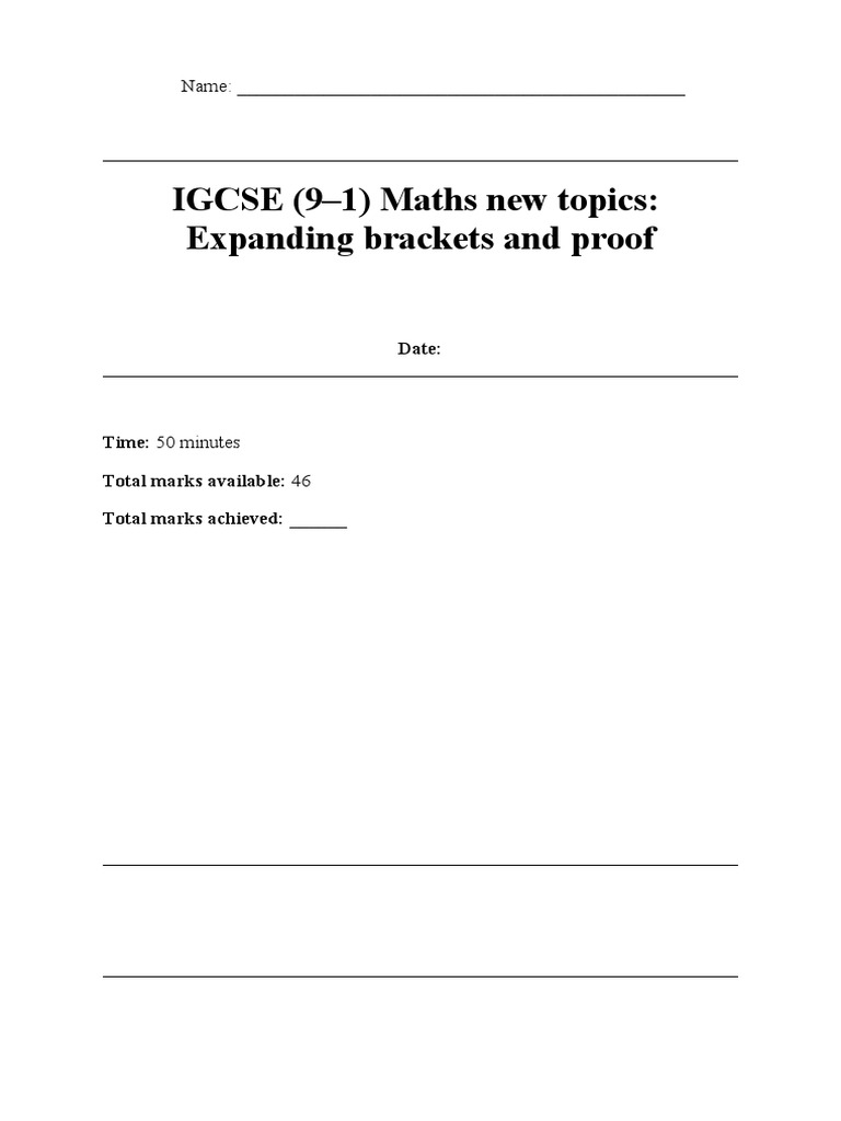 IGCSE (9-1) Maths New Topics: Expanding Brackets and Proof: Name | PDF | Numbers | Mathematical ...