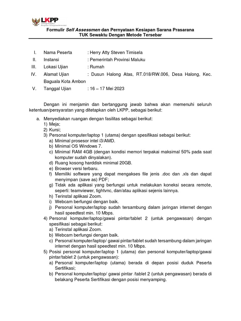 Herry Atty Steven Timisela - Rev 1. Formulir Self Asesmen Dan ...