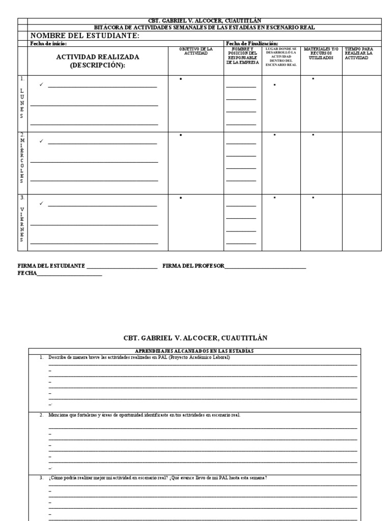 Bitácora de Actividades Semanales | PDF