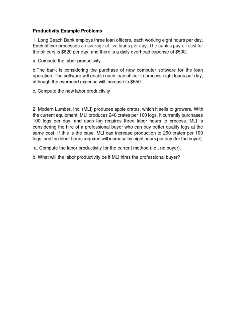 Productivity Example Problems | PDF