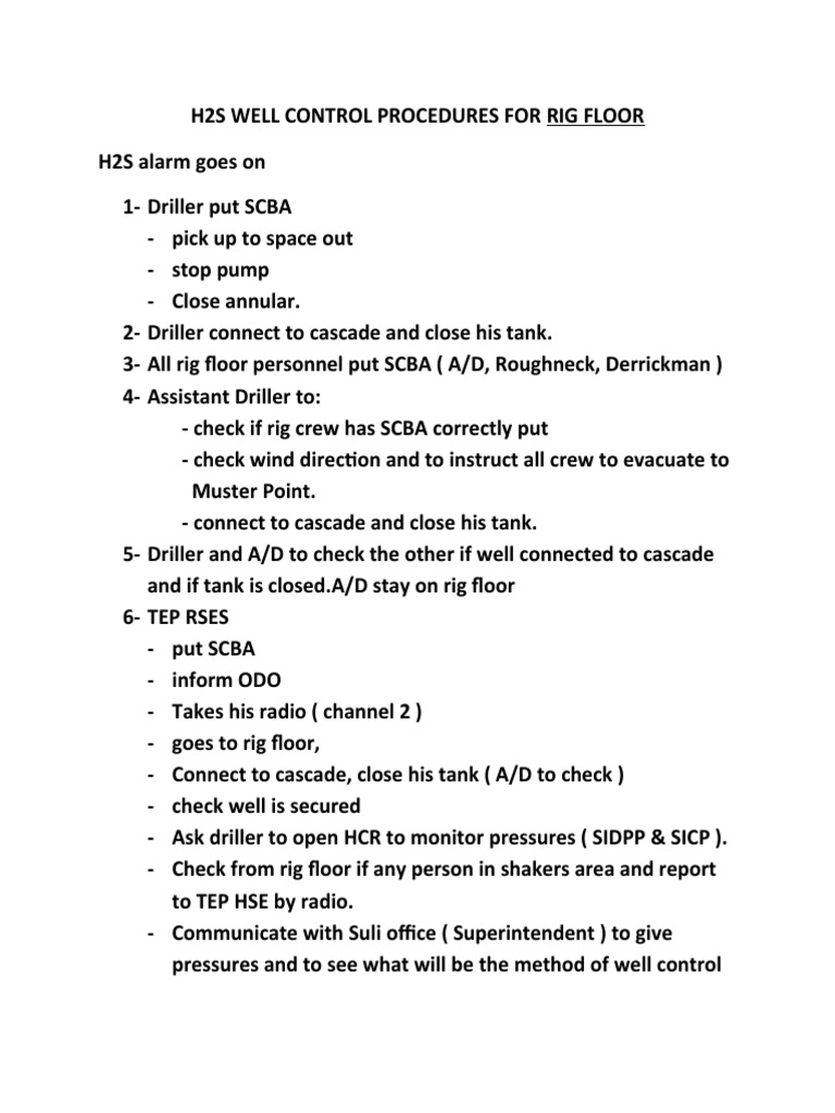 H2S Well Control Procedures For Rig Floor | PDF | Fuel Production ...