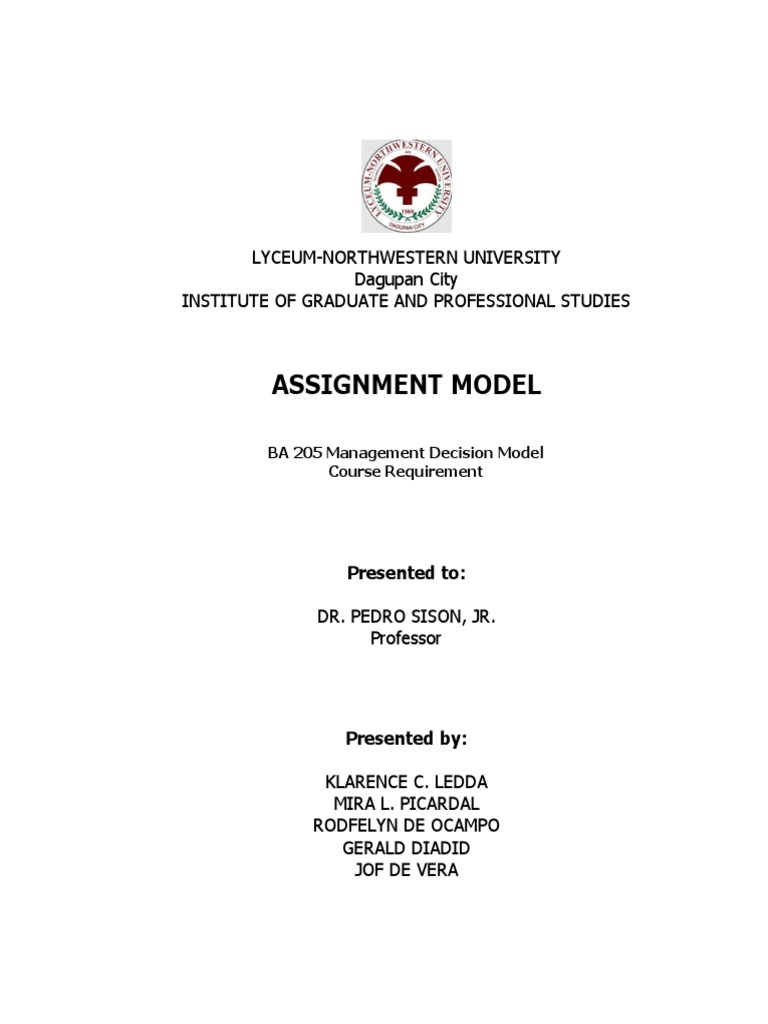 Chapter 6 Assignment Model | PDF | Mathematical Optimization ... Chapter 6 Assignment Model | PDF | Mathematical Optimization ...