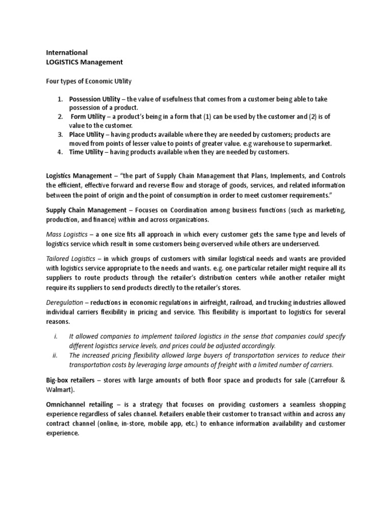 Understanding Economic Utility In Logistics Pdf