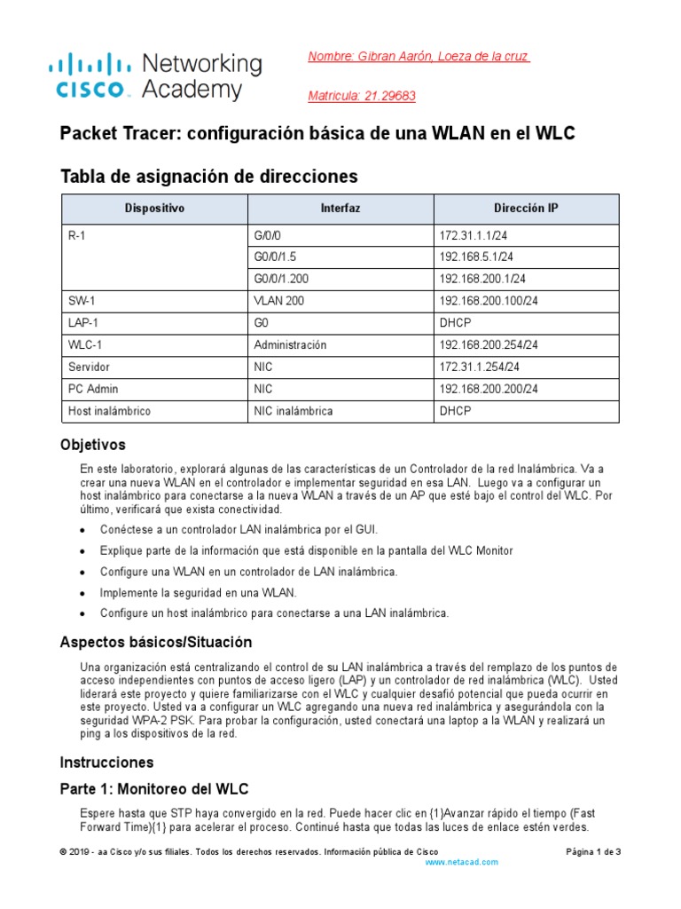 Completado - G - 13.2.7 Packet Tracer - Configure A Basic WLAN On The WLC | PDF | LAN ...
