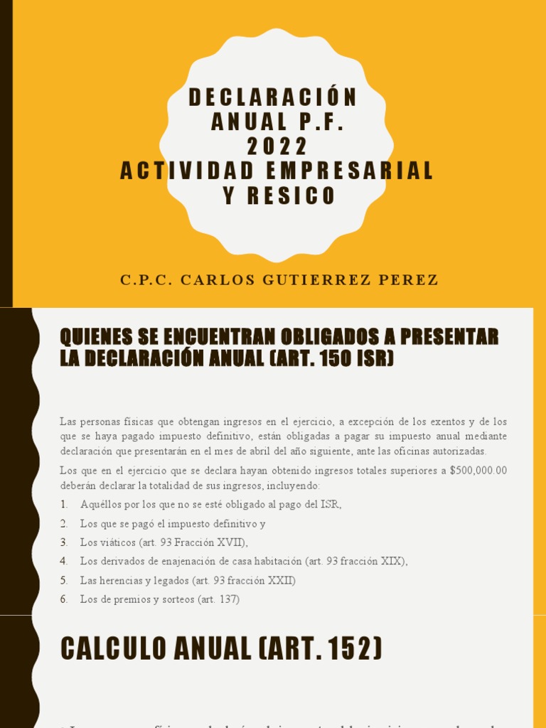 Declaración Anual PF 2022: Resico | PDF | Impuesto sobre la renta ...