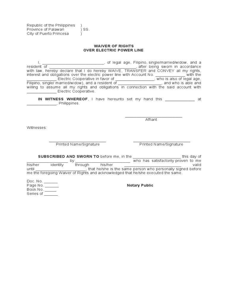 WAIVER OF RIGHTS OVER ELECTRIC POWER LINE | PDF