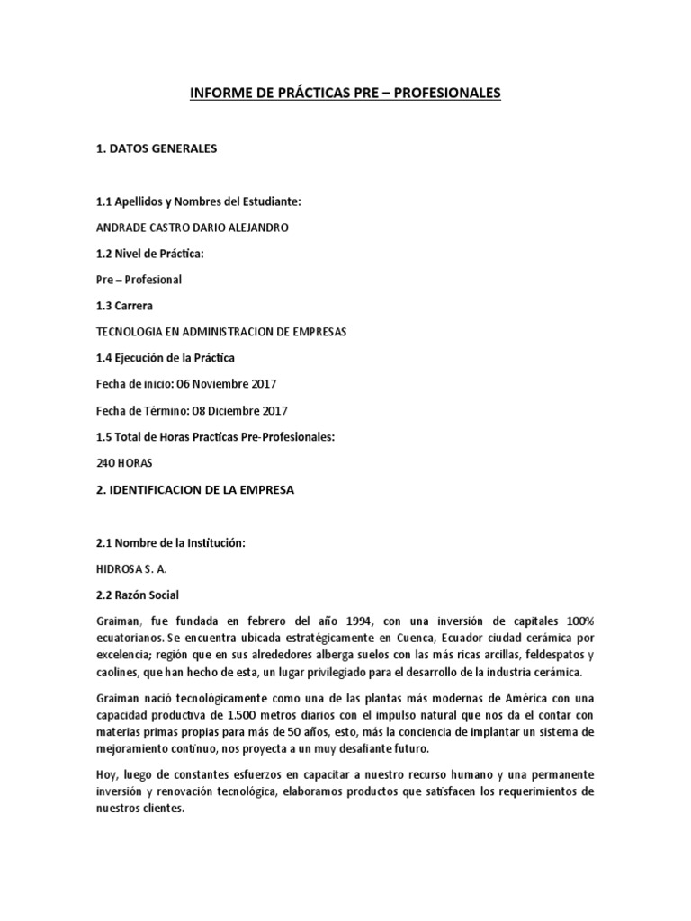 Informe de Prácticas Pre | PDF