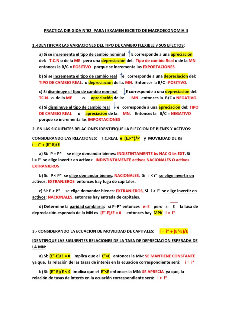 Practica Dirigida N°02 Macroeco Ii - 2023-I - Tipos de Cambio Resuelto | PDF | Tipo de cambio ...
