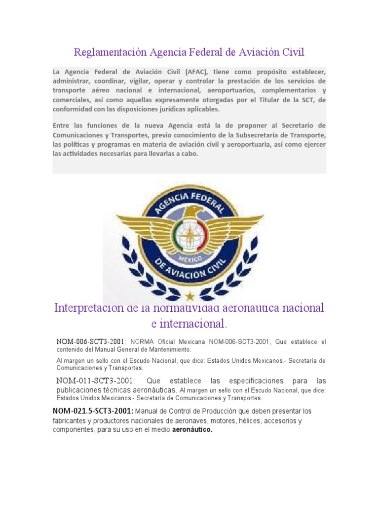 Reglamentación Agencia Federal de Aviación Civil (AFAC) | PDF