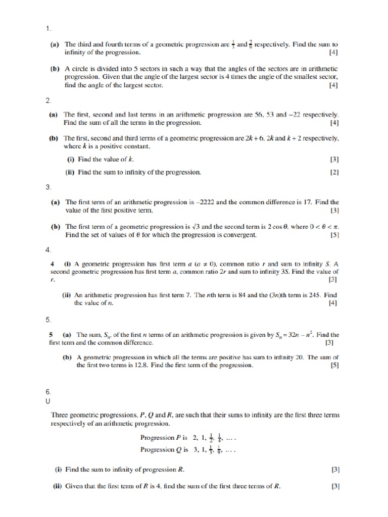 Past Year Questions on Progressions | PDF