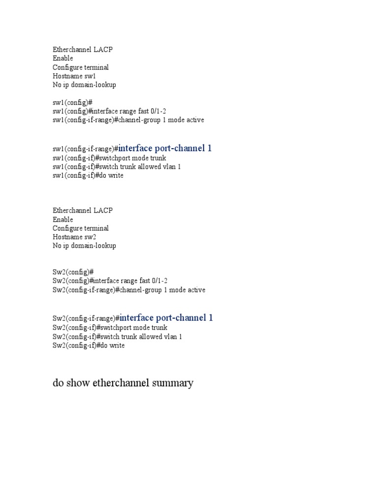 Interface Port-Channel 1: Do Show Etherchannel Summary | PDF
