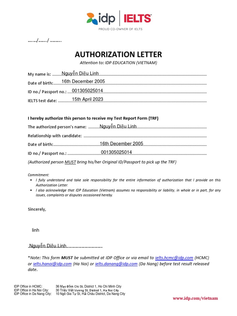 Ielts Authorization Form | PDF | Ho Chi Minh City | Vietnam