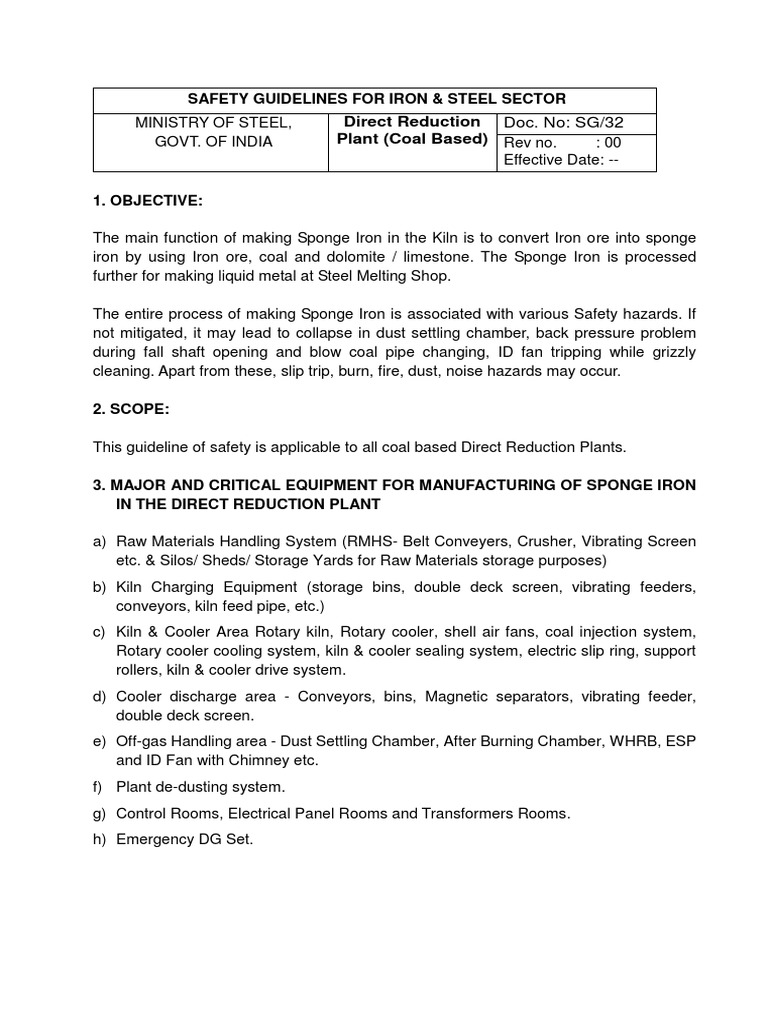 Safety Guideline For Coal Based DRI | PDF
