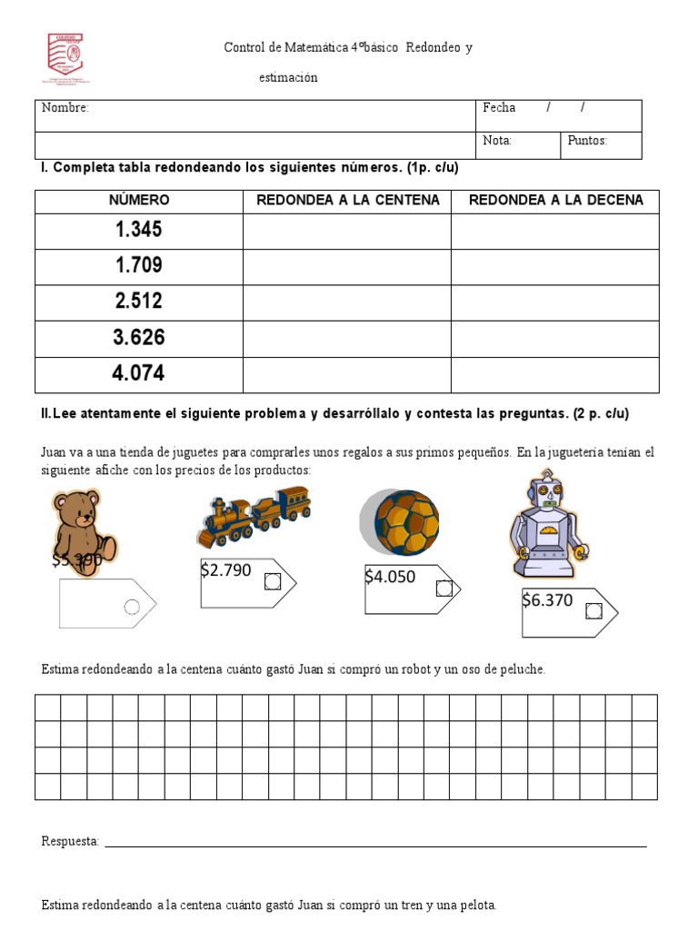 Prueba Redondeo y Estimación | PDF