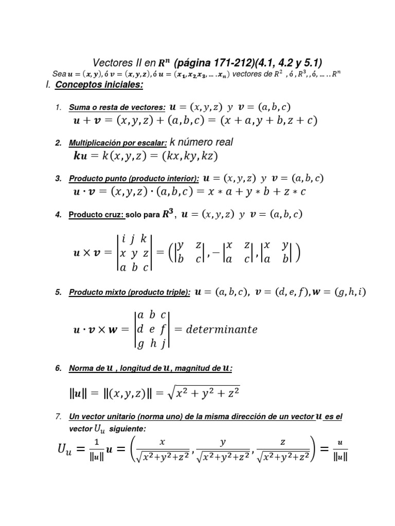 Operaciones y Propiedades de Vectores | PDF | Vector Euclidiano | Álgebra abstracta