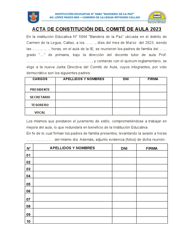 Acta de Comité de Aula 2023 - 1 | PDF | Estudios de idiomas extranjeros