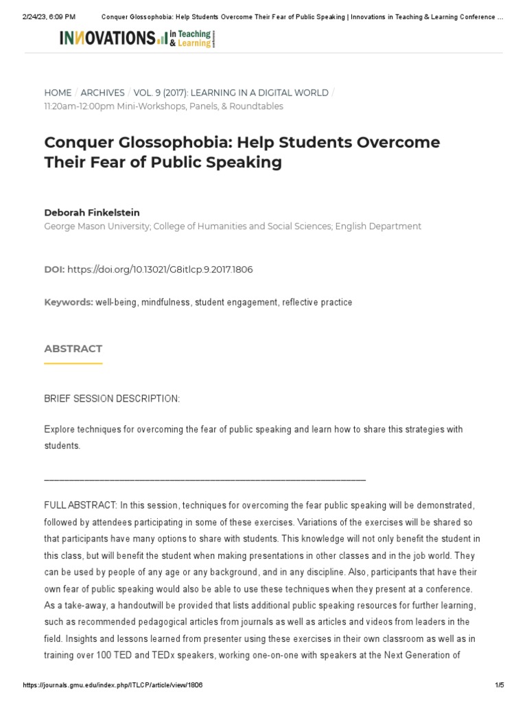 Conquering Glossophobia in Students | PDF | Public Speaking | Education ...