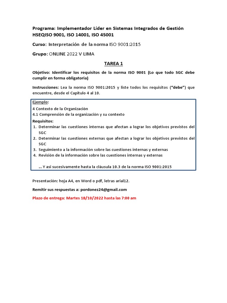 Tarea 1 ISO 9001 | PDF