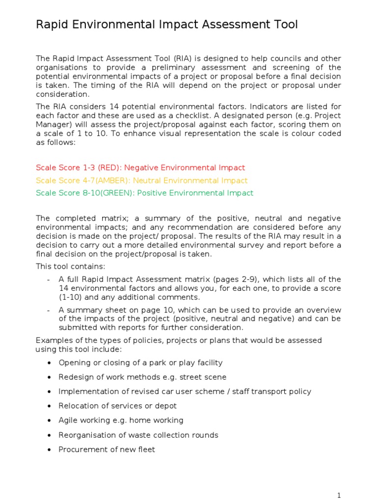 Rapid Environmental Impact Assessment Toolkit | PDF | Efficient Energy ...