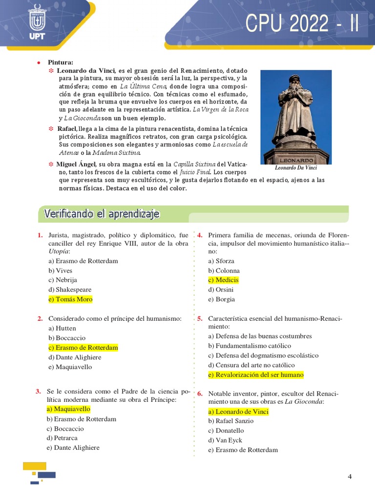 CPU 2022 - II: Verificando El Aprendizaje | PDF | Renacimiento | Leonardo Da Vinci