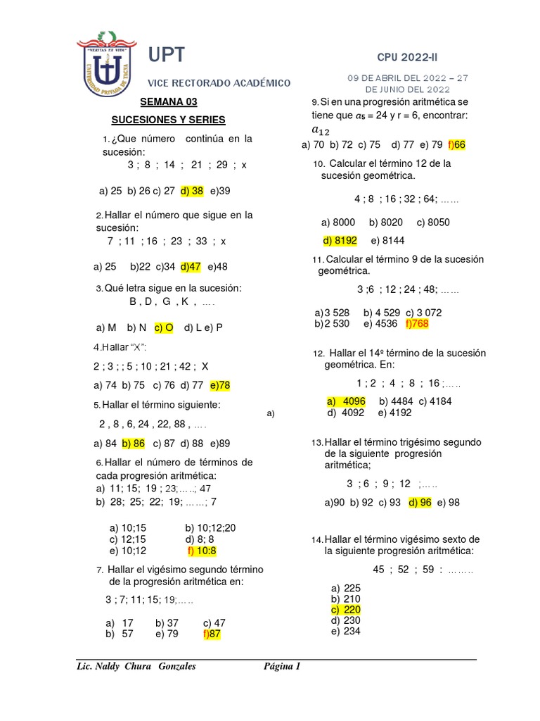 Vice Rectorado Académico: Semana 03 Sucesiones Y Series | PDF | Matemáticas | Análisis matemático