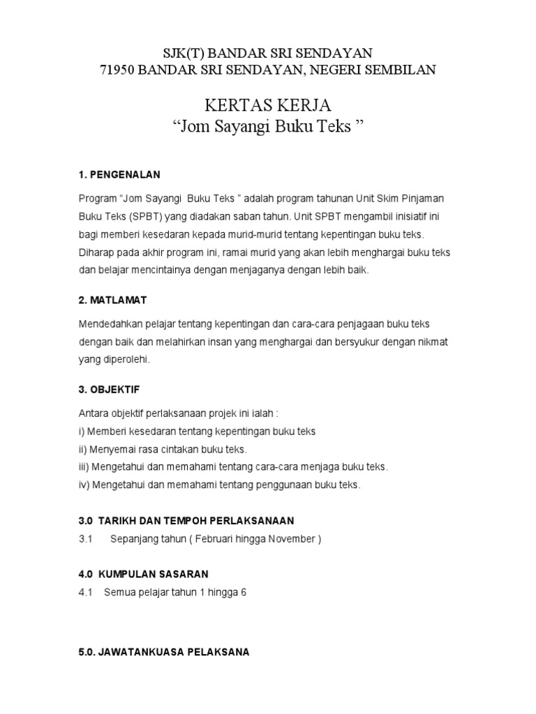 KERTAS KERJA PROGRAM SPBT | PDF