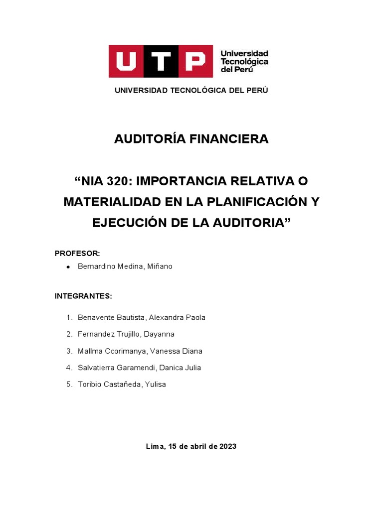 Nia 320 - Importancia Relativa en La Planeación y Realización de Una ...
