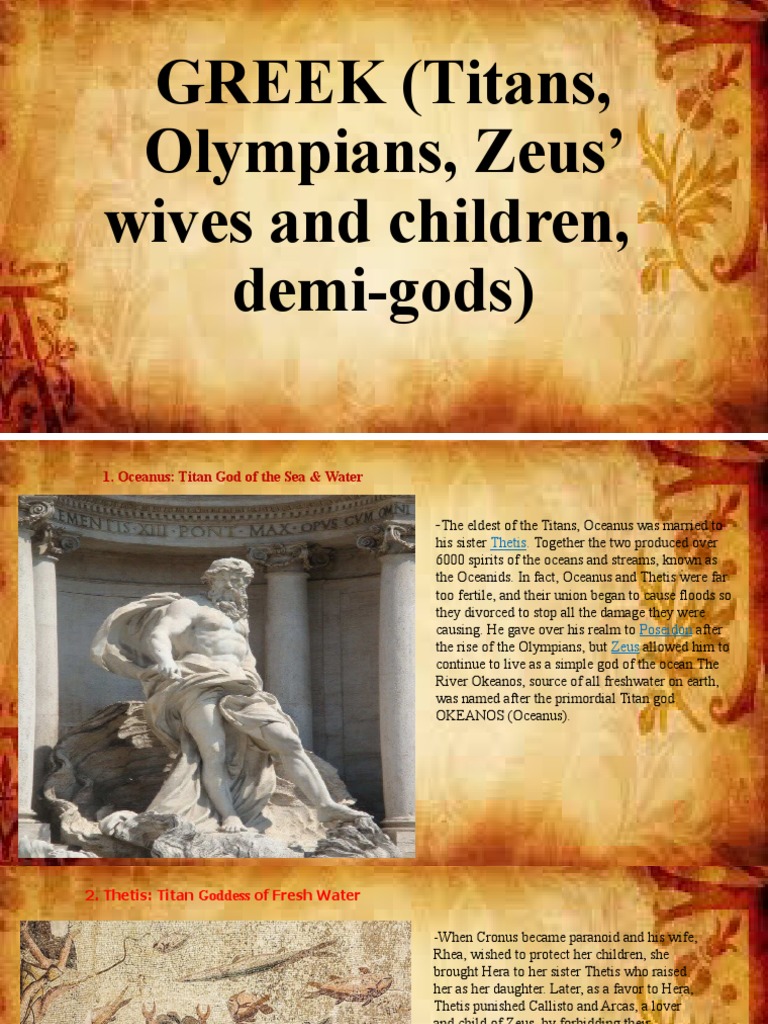 GREEK (Titans, Olympians, Zeus' Wives and Children, Demi-Gods) | PDF ...