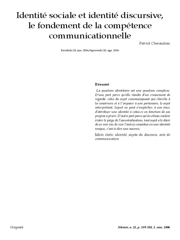 Identité sociale et discursive en communication | PDF | Identité ...