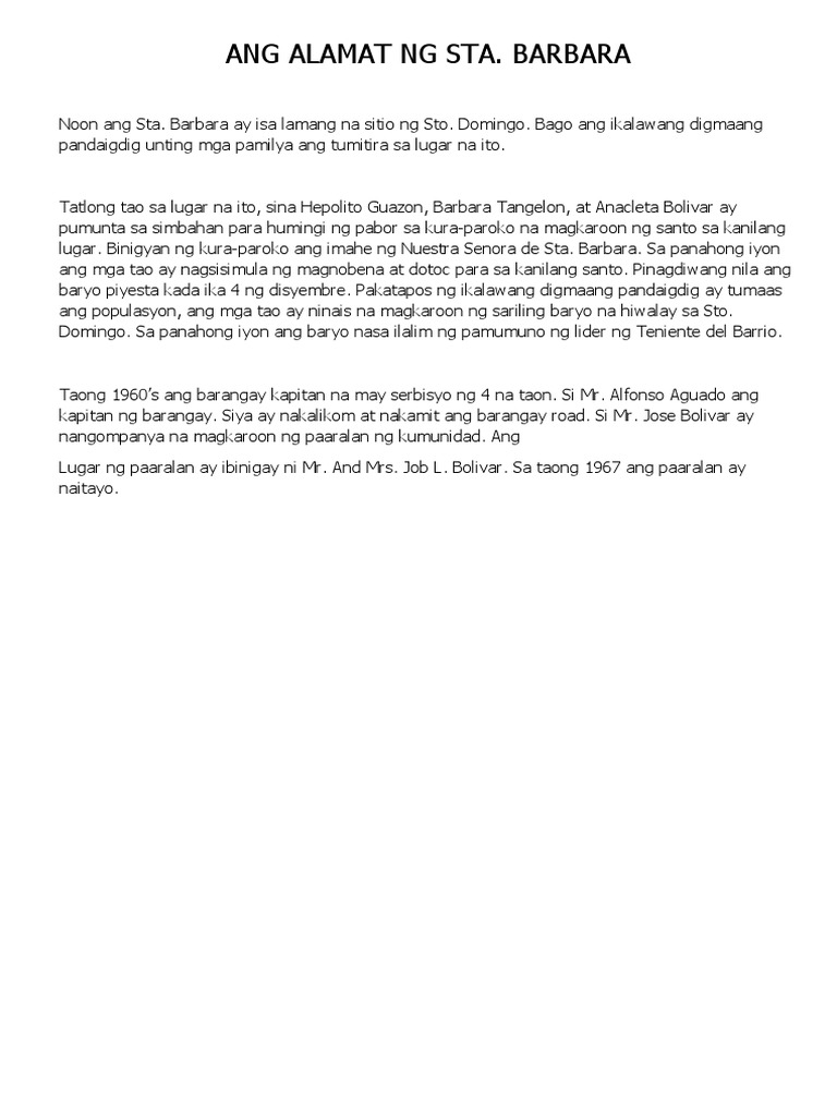 Alamat NG Barangay Sta - Barbara | PDF