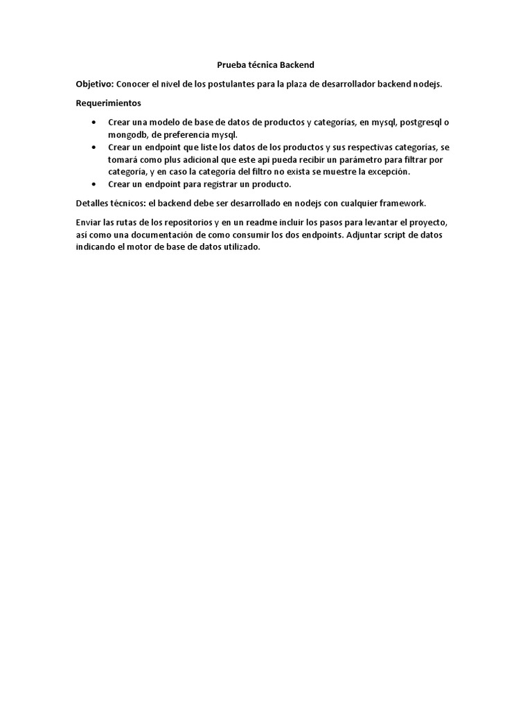 Prueba Backend Node.js: DB y API | PDF