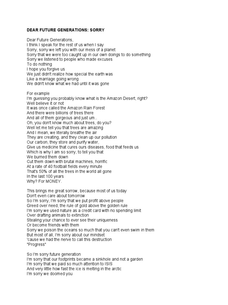 Dear Future Generations: Sorry | PDF | Poetry