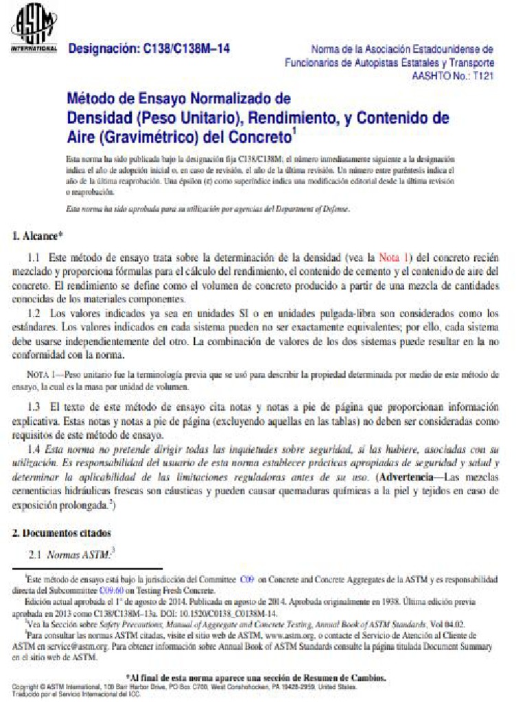4 - NORMA C138 Método de Ensayo Normalizado de Densidad (Peso Unitario ...