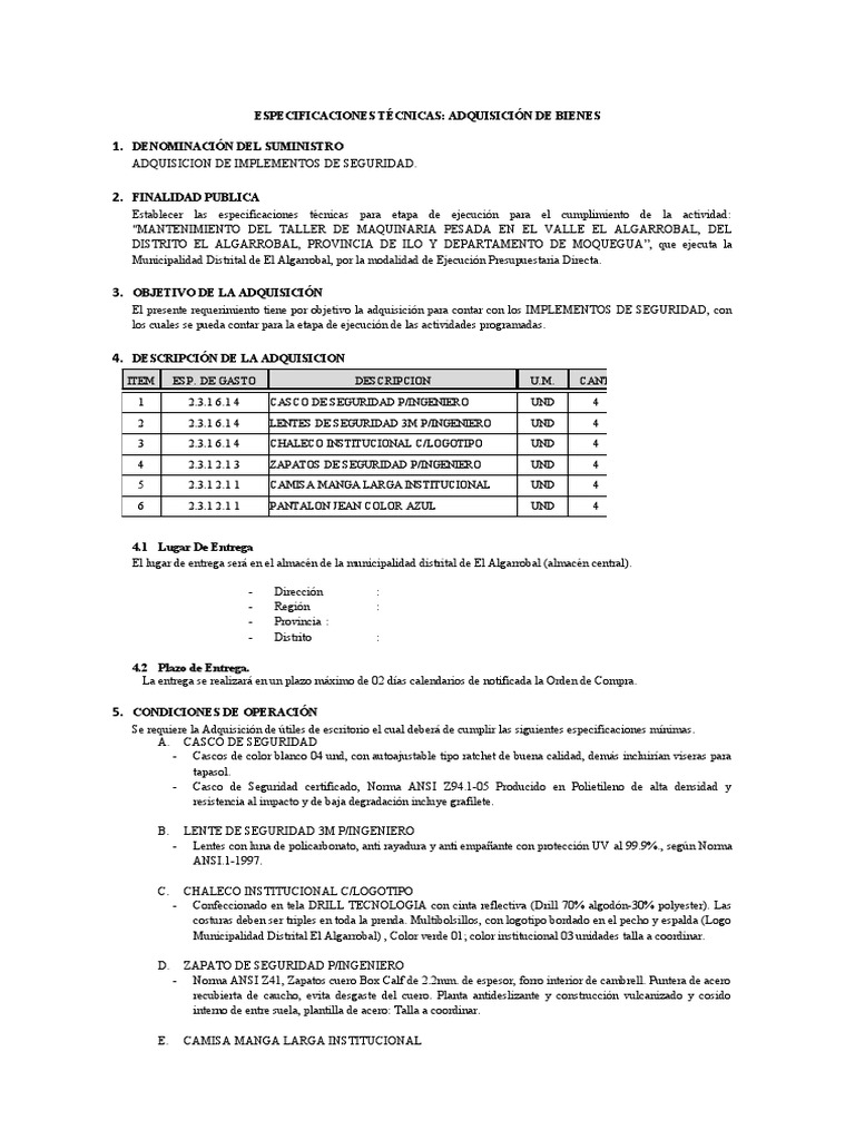 TDR EPP Personal Tecnico | Descargar gratis PDF | Softlines (venta minorista) | Ropa