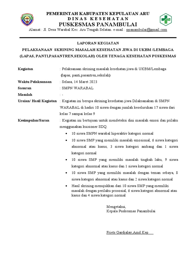 LAPORAN Kegiatan Keswa | PDF