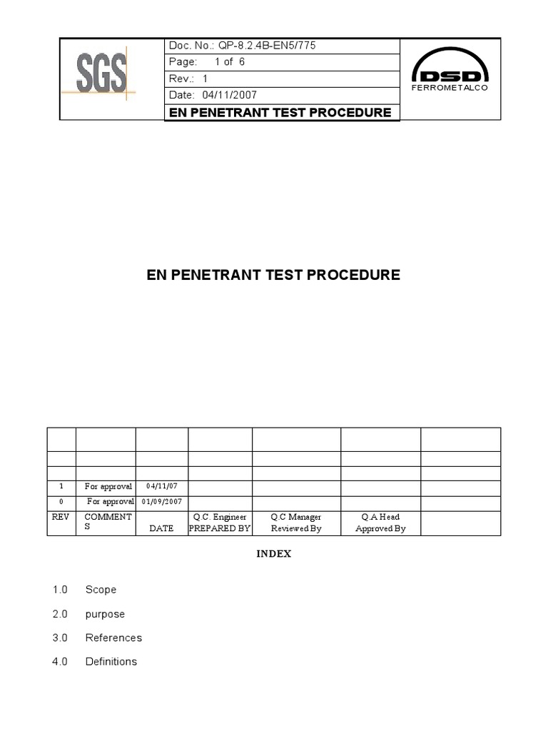 Ferro Penetrant Test Procedure | PDF | Welding | Construction