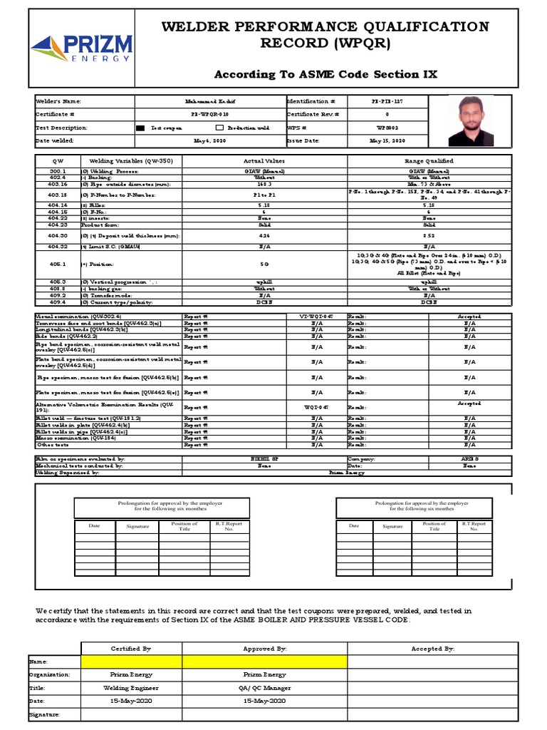 WPQR Asme XXX Yy | PDF