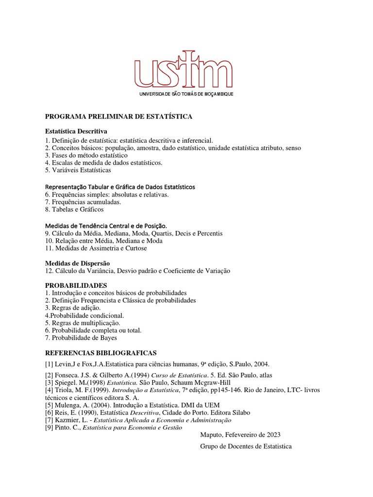 PROGRAMA PRELIMINAR DE ESTATISTICA - VF | PDF