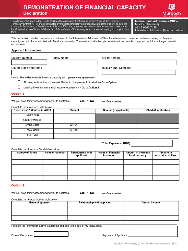 Murdoch Declaration Financial Capacity | PDF | Business | Finance ...