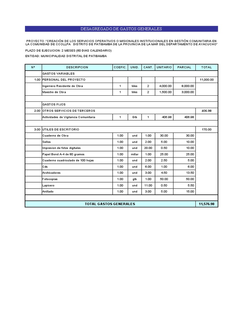 Gastos Generales | PDF | Sector privado