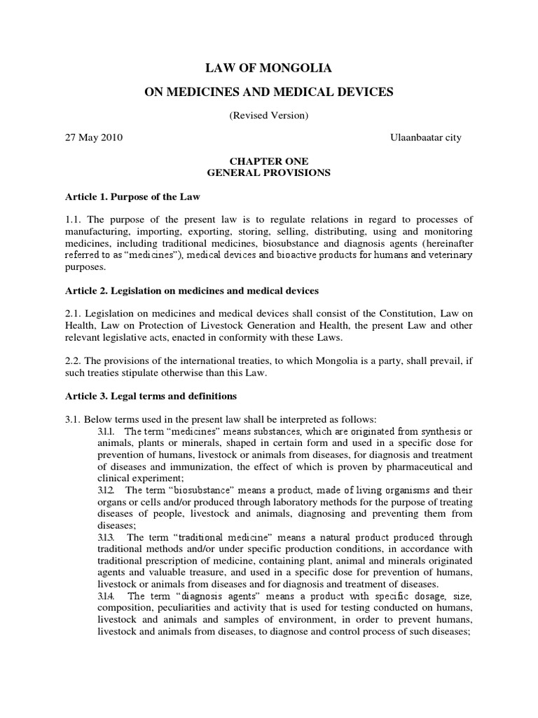 On Medicines and Medical Devices of Mongolia | PDF
