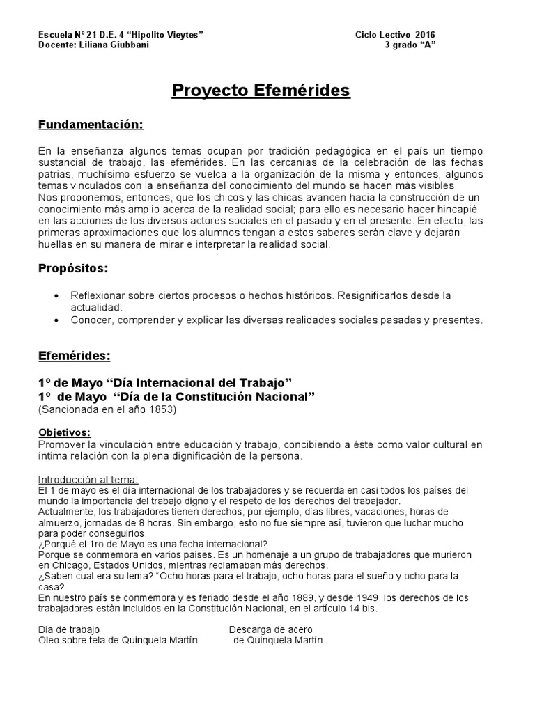Proyecto Efemérides - 3º A 2016 | PDF | Américas