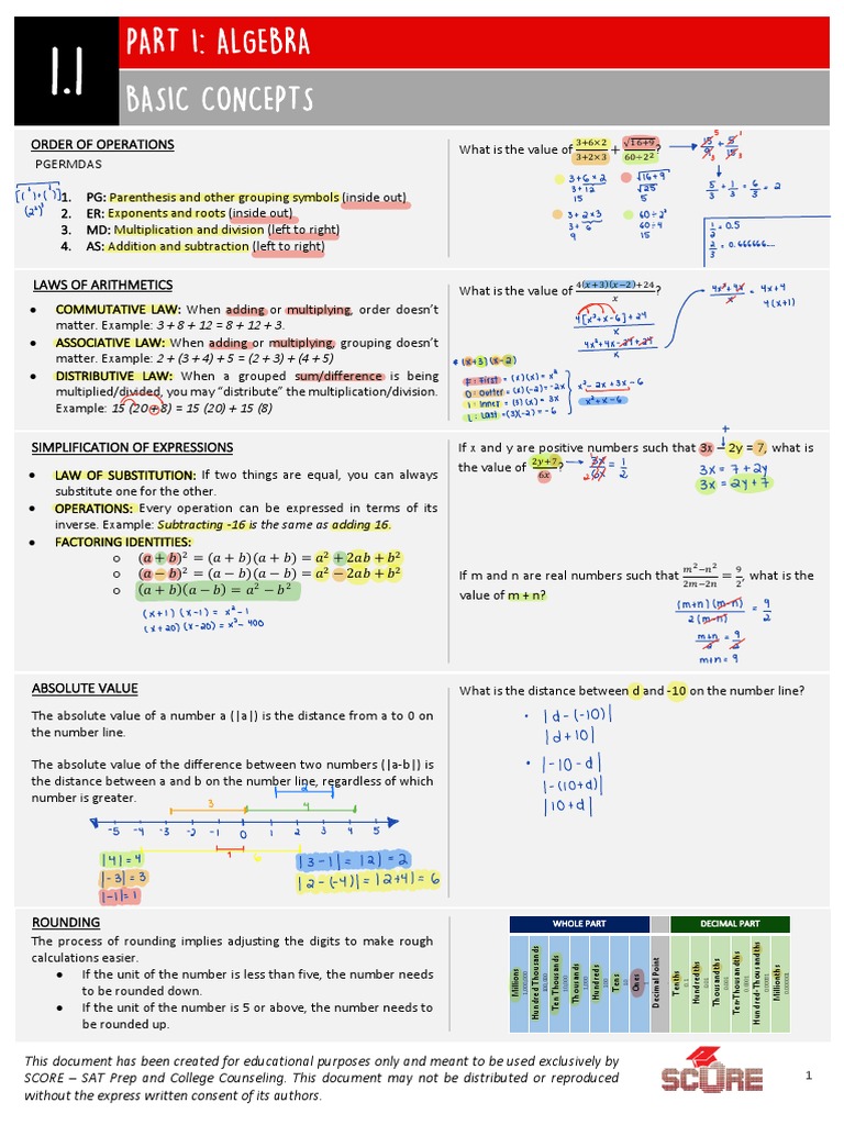 Solving Algebraic Expressions and Order of Operations | PDF | Equations ...