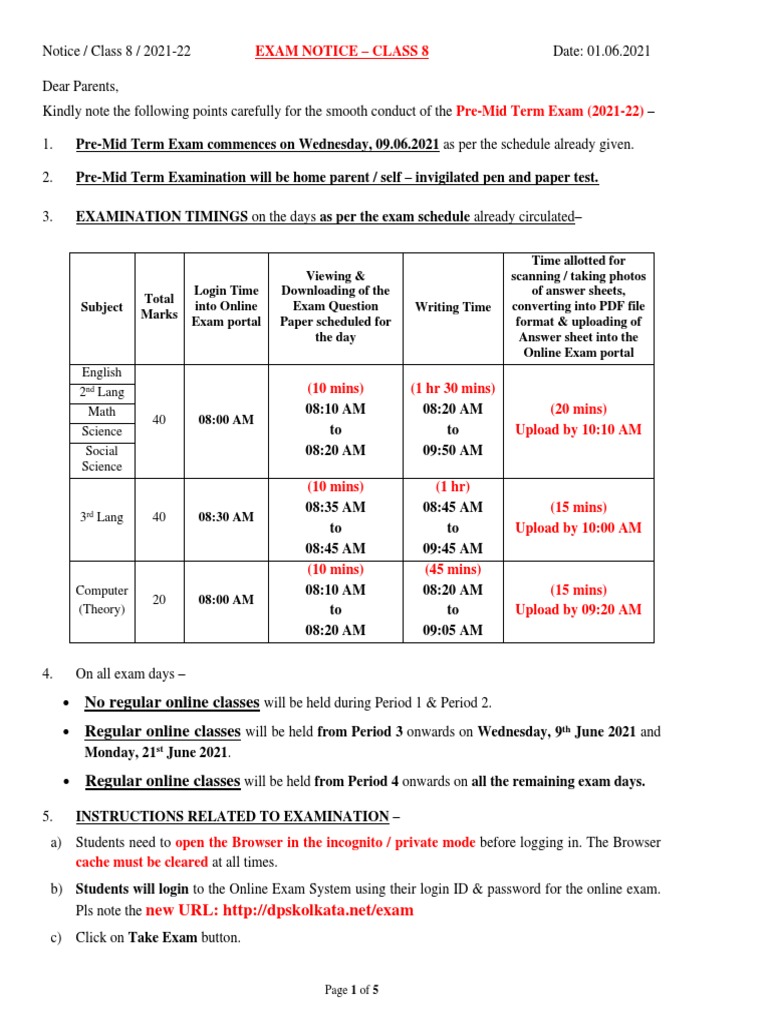 Class 8 Pre-Mid Term Exam Notice 2021 | PDF | Image Scanner | Online ...